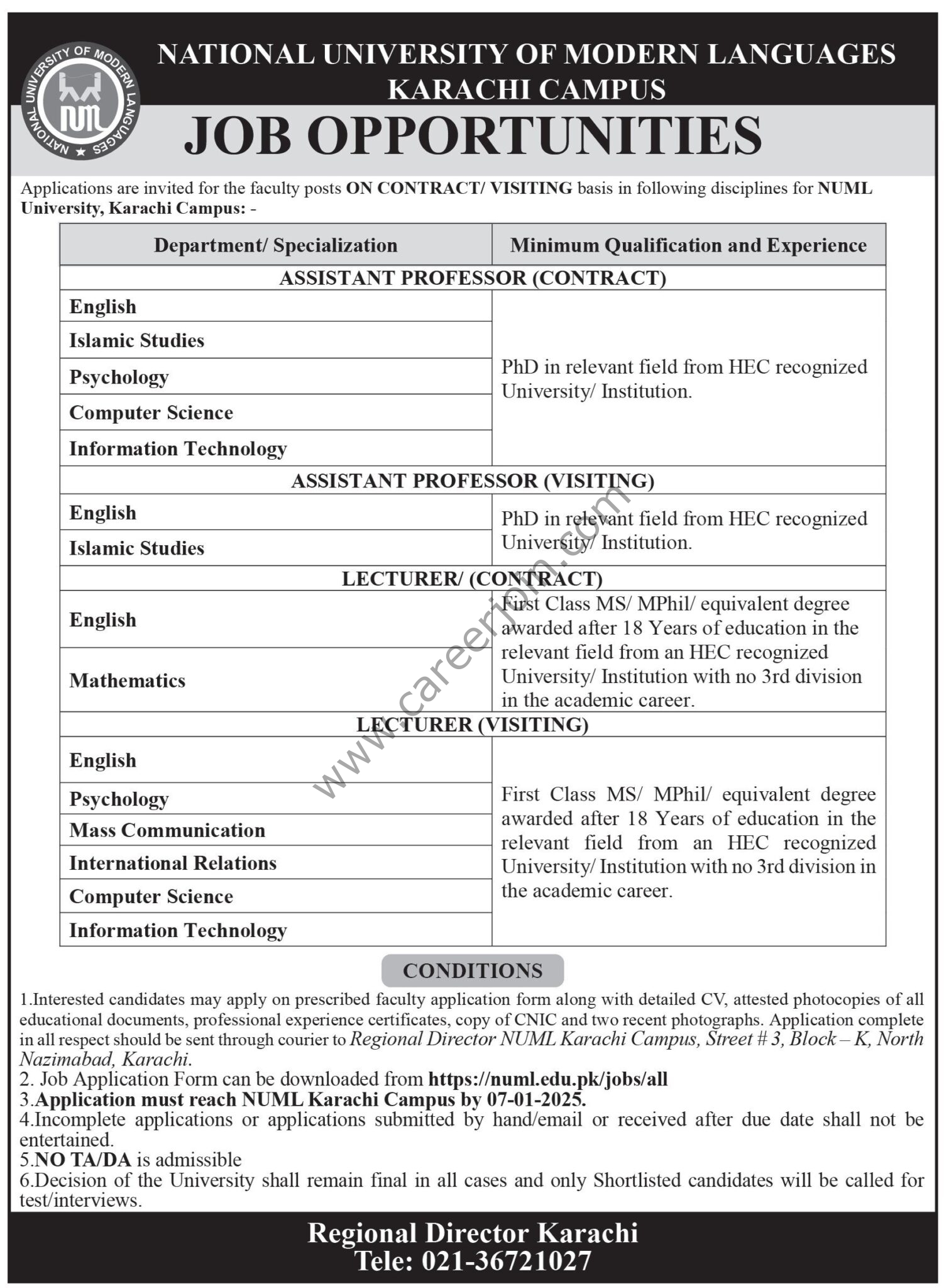 National University Of Modern Languages Numl Jobs January 2025