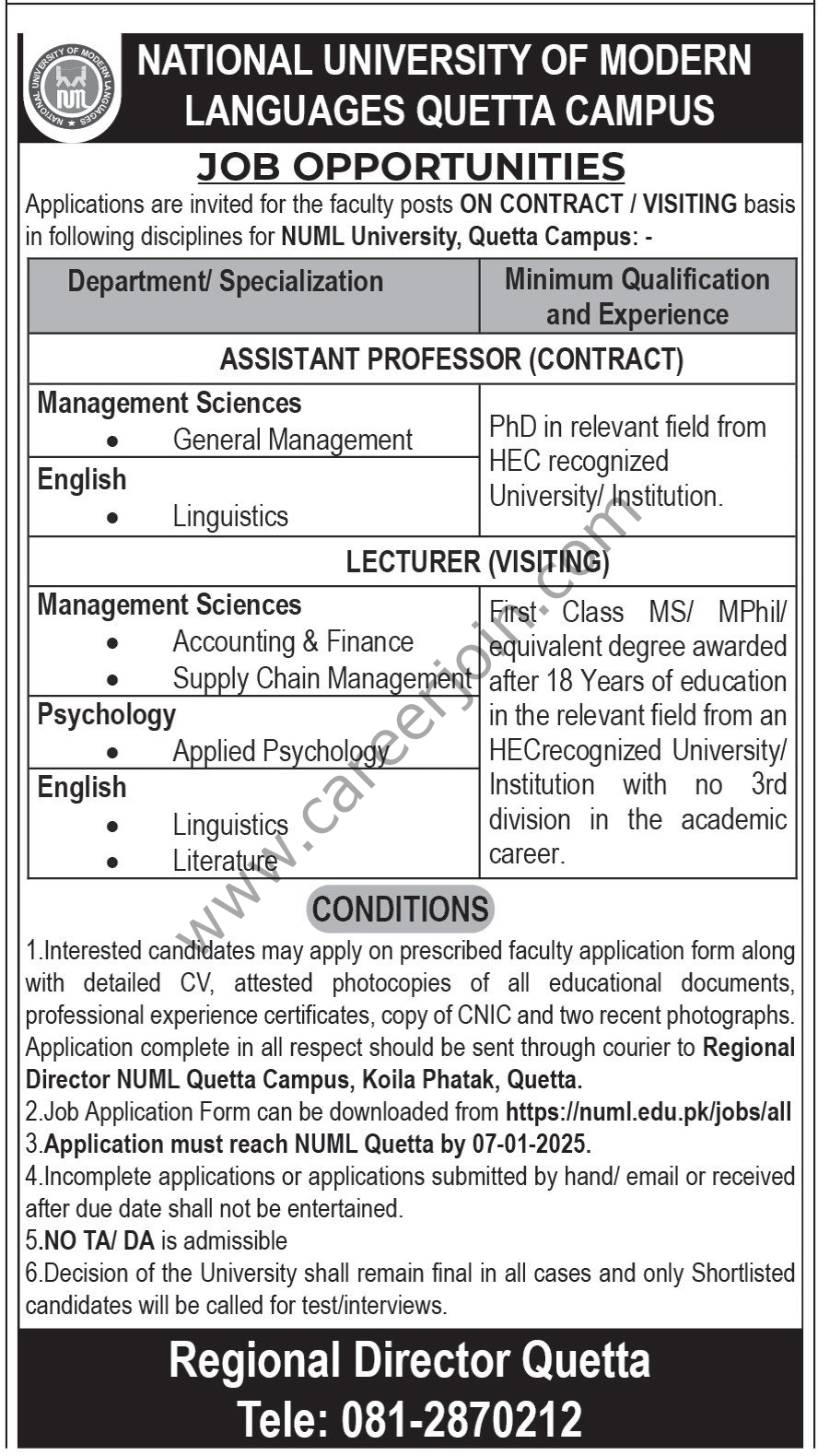 National University Of Modern Languages Numl Jobs January 2025