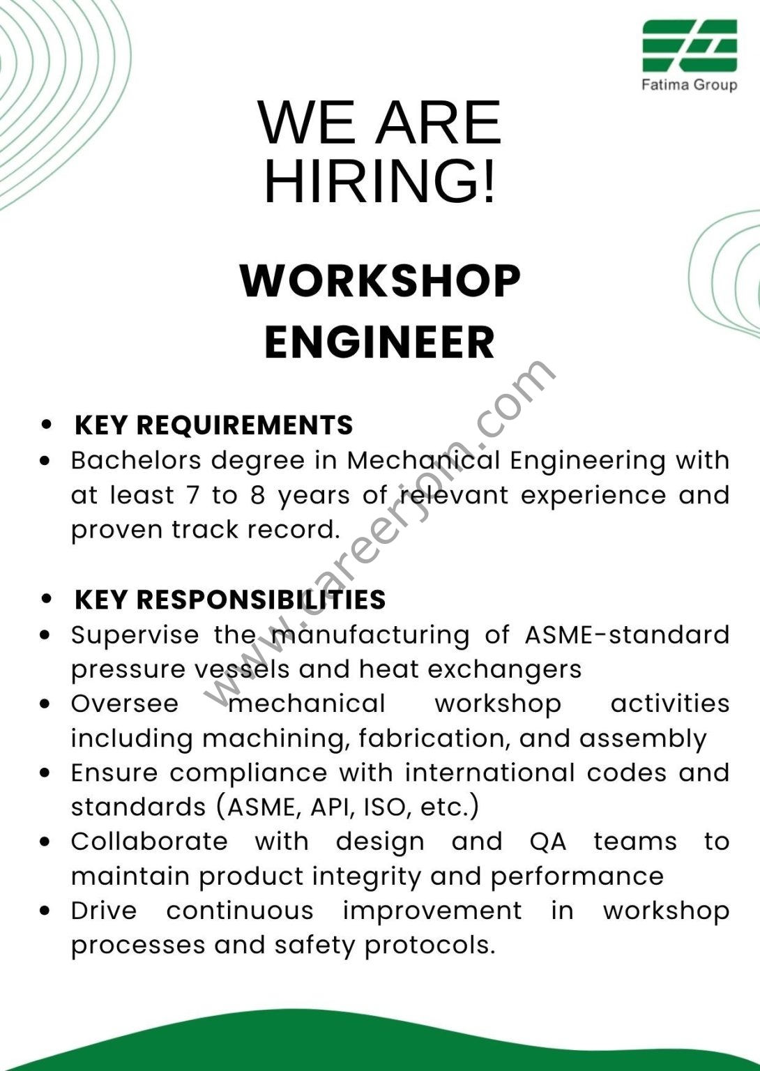 Fatima Group Jobs Workshop Engineer
