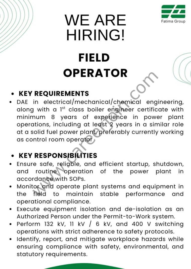 Fatima Group Jobs Field Operator