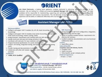 Orient Group Of Companies Jobs Assistant Manager SAP FI/CO
