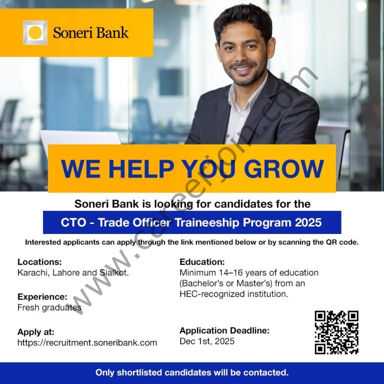 Soneri Bank Ltd CTO Trade Officer Traineeship Program 2025
