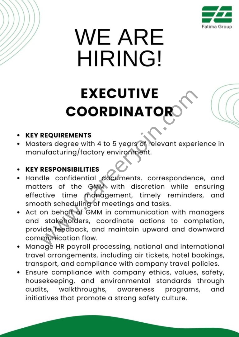 Fatima Group Jobs Executive Coordinator