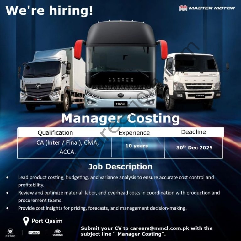 Master Motor Jobs Manager Costing