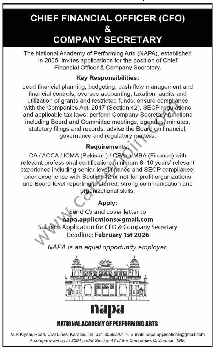 National Academy of Performing Arts NAPA Jobs January 2026