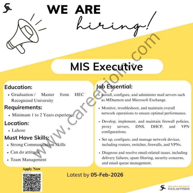 Shahkam Industries Jobs MIS Executive