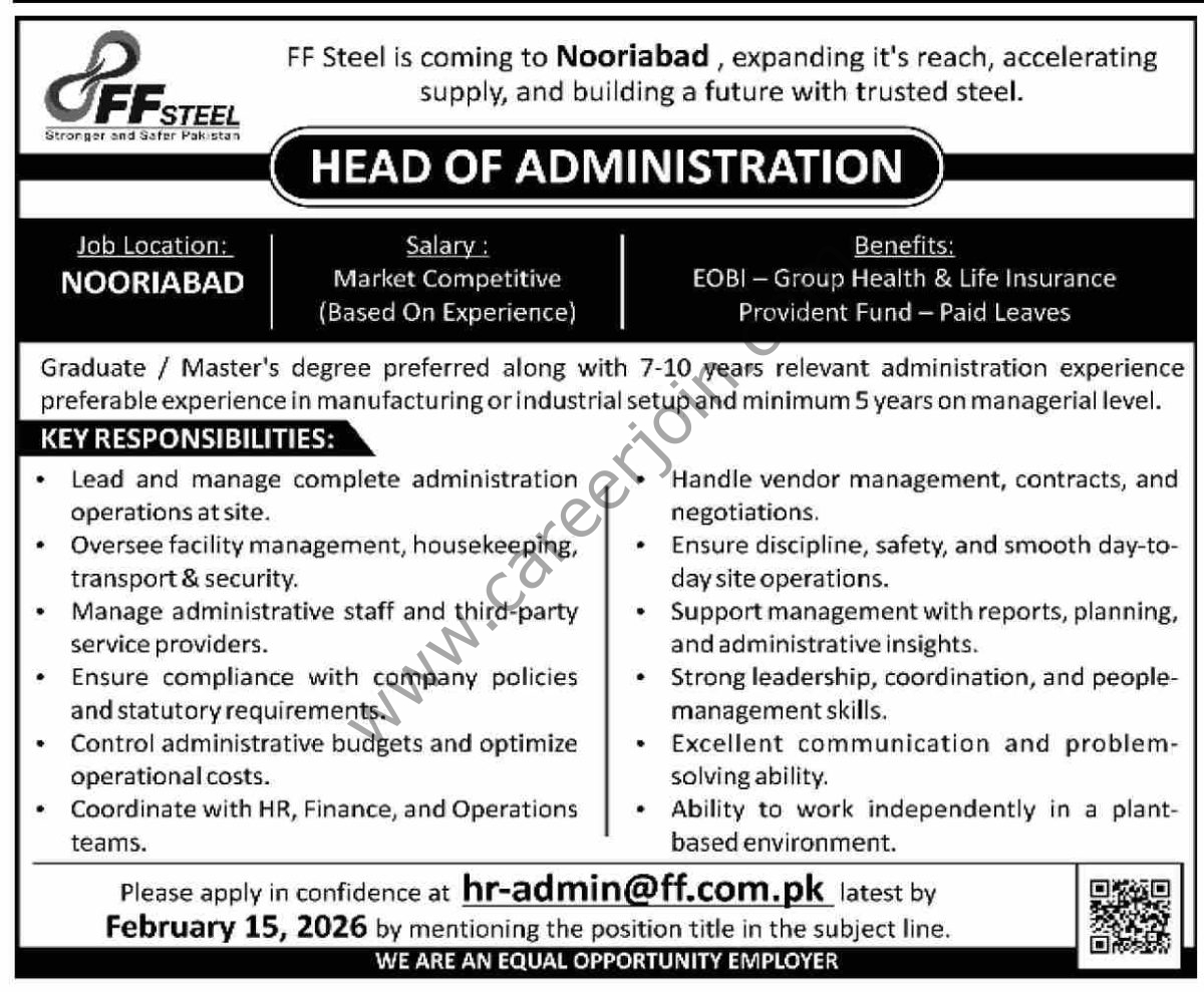 FF Steel Jobs Head of Administration
