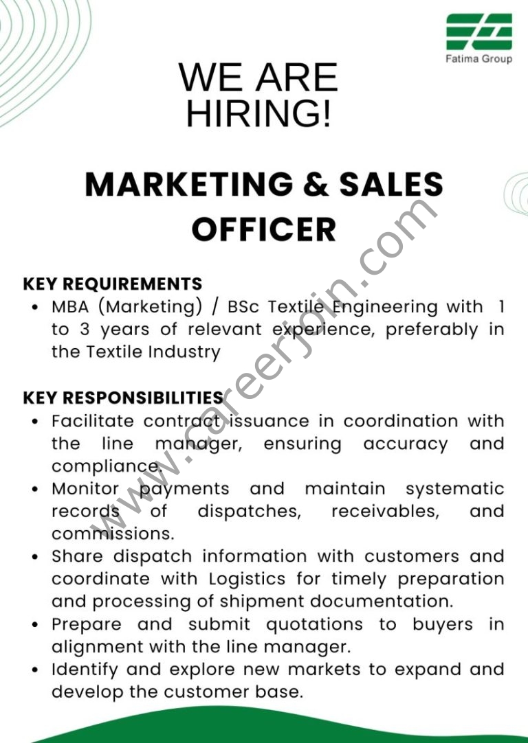 Fatima Group Jobs Marketing & Sales Officer