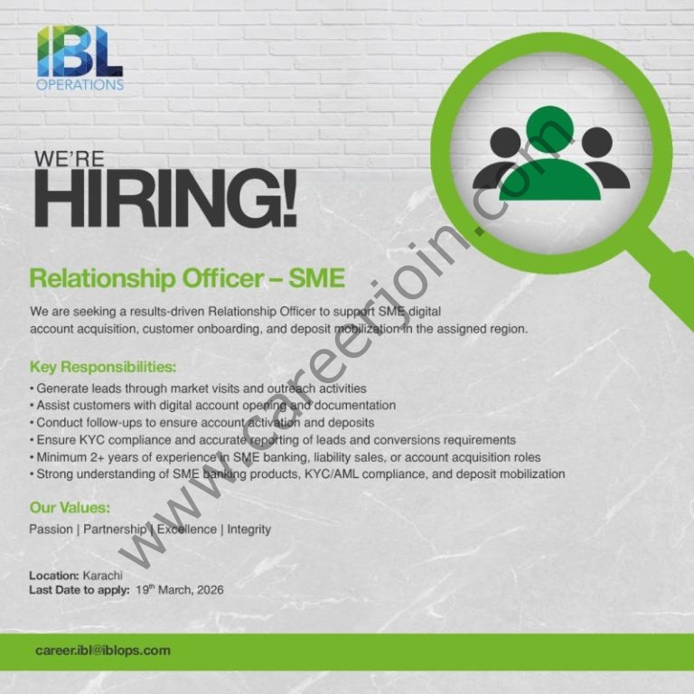 IBL Operations Jobs Relationship Officer SME