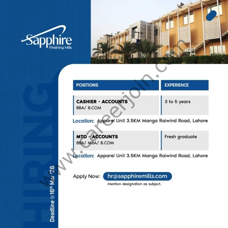 Sapphire Finishing Mills Jobs March 2026
