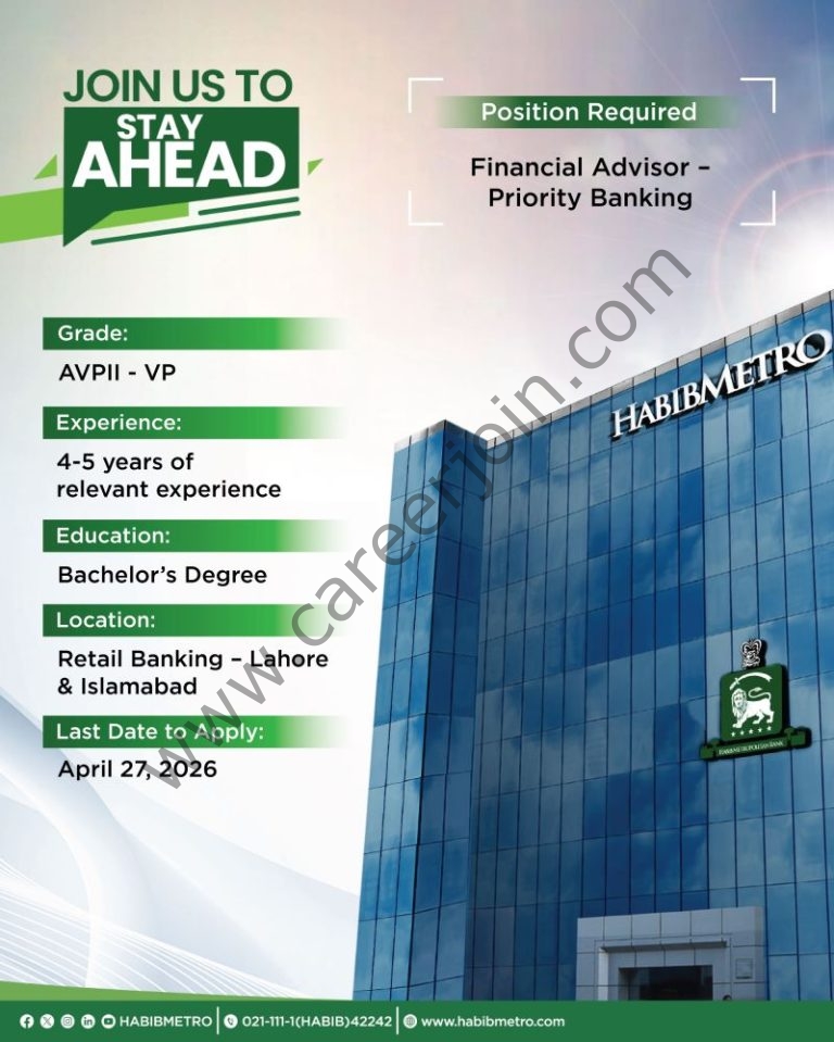 Habib Metropolitan Bank Jobs Financial Advisor
