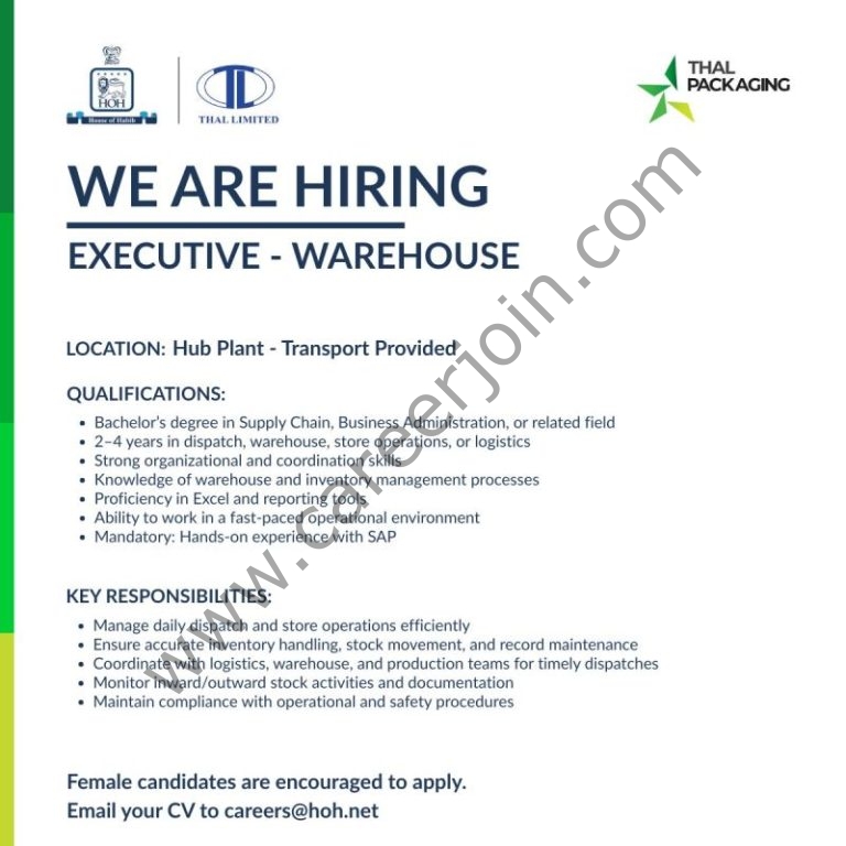 Thal Packaging Jobs Executive Warehouse