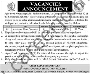 Agro Food Processing Facilities Jobs Assistant Plant Operator