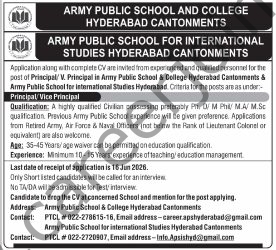 Army Public School & College Jobs Principal – Vice Principal