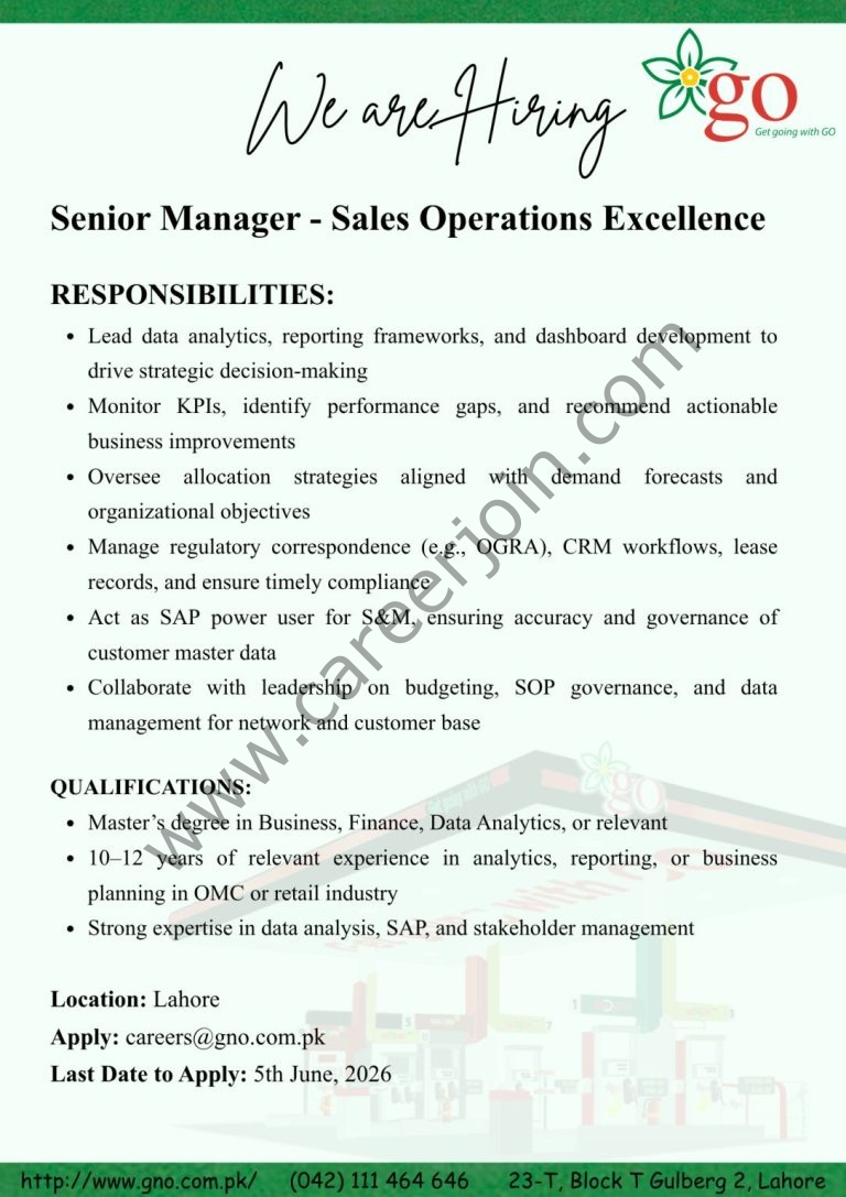 Gas & Oil Pakistan Ltd Jobs Senior Manager Sales Operations Excellence