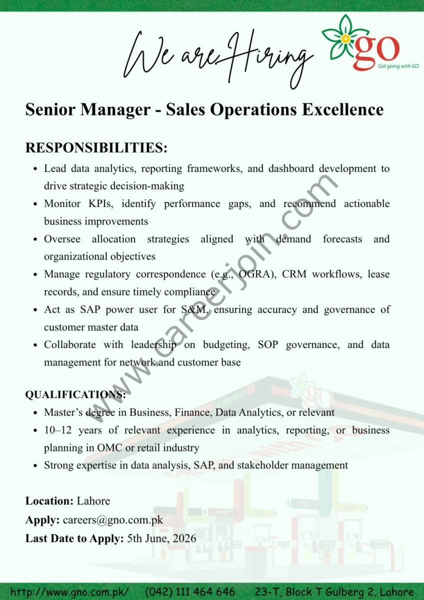 Gas & Oil Pakistan Ltd Jobs Senior Manager Sales Operations Excellence
