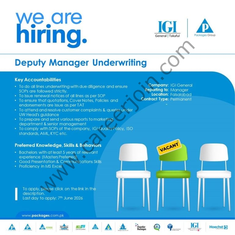 IGI General Insurance Jobs Deputy Manager Underwriting