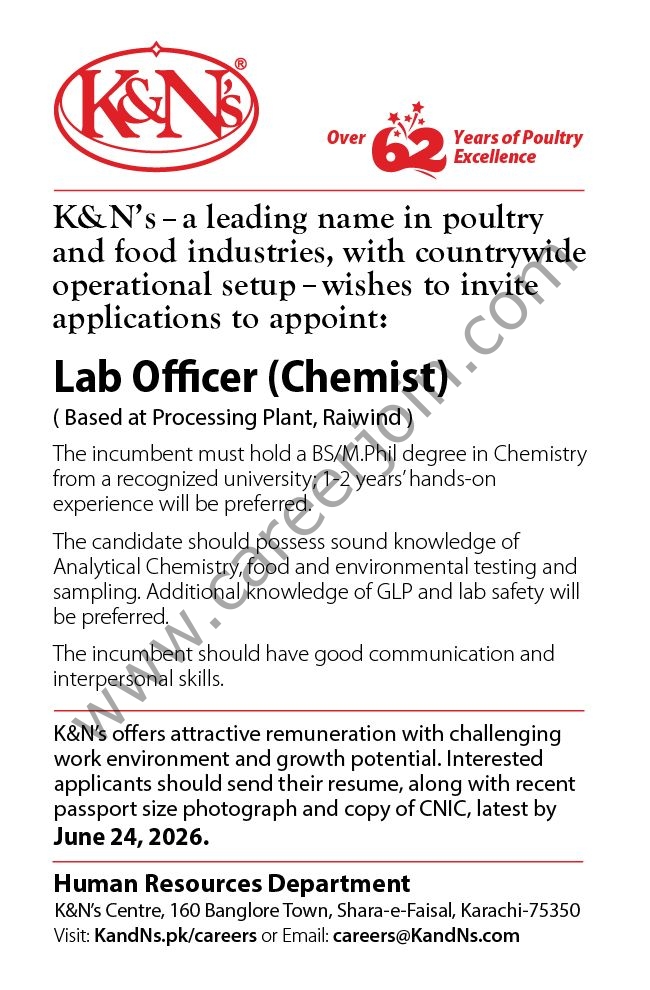 K&N’s Pakistan Jobs Lab Officer