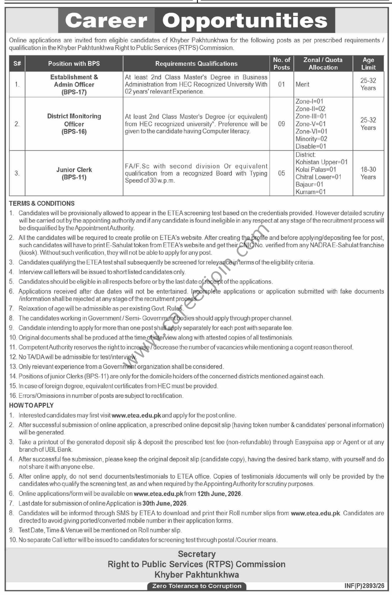 Right to Public Services RTPS Commission Jobs June 2026